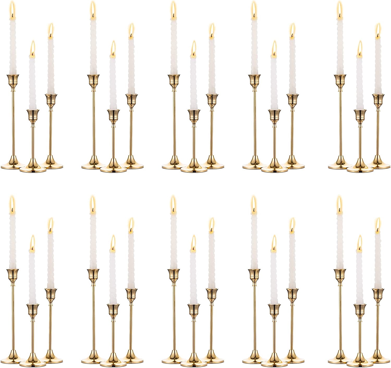 Candlestick Holders Taper Candle Holder 10 Sets(30 Pcs) Gold Candle ...