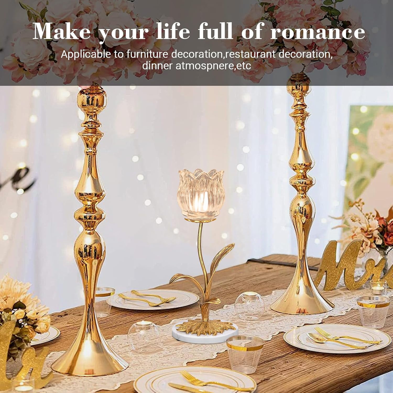 Candlestick, reduced rose-shaped brass candlestick, high-end light ...