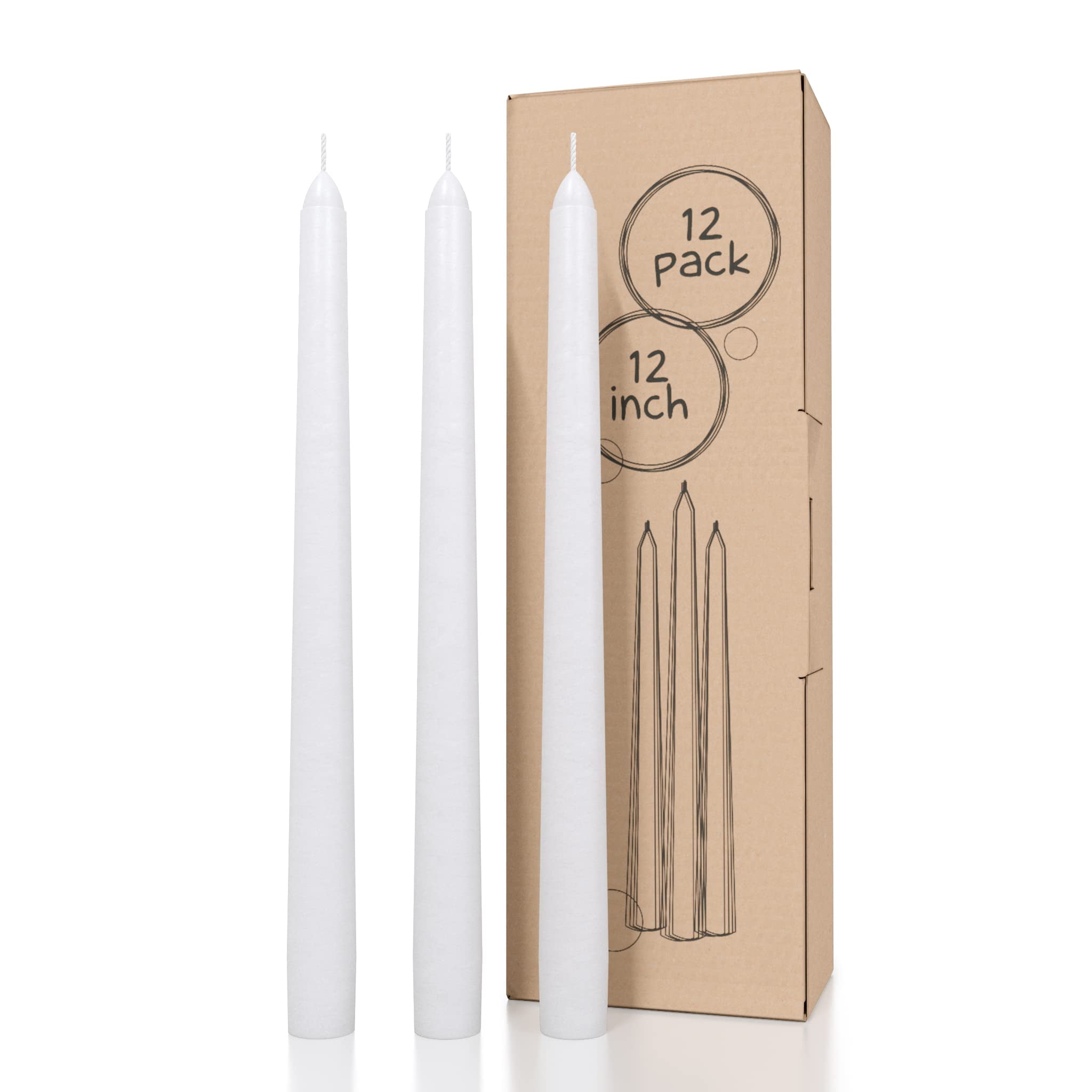 Candwax 12 inch Dripless Taper Candles - Smokeless, Unscented Set of 12 ...