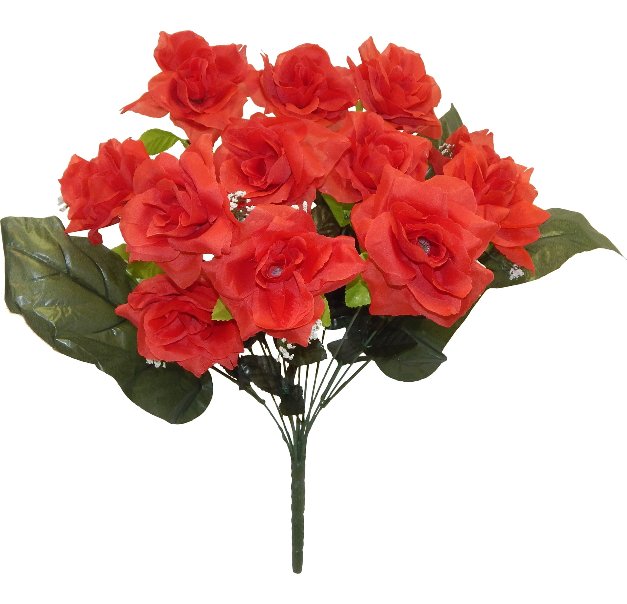 Candy Apple Red Rose with Gypsophila 21in Artificial Polysilk Faux Fake ...