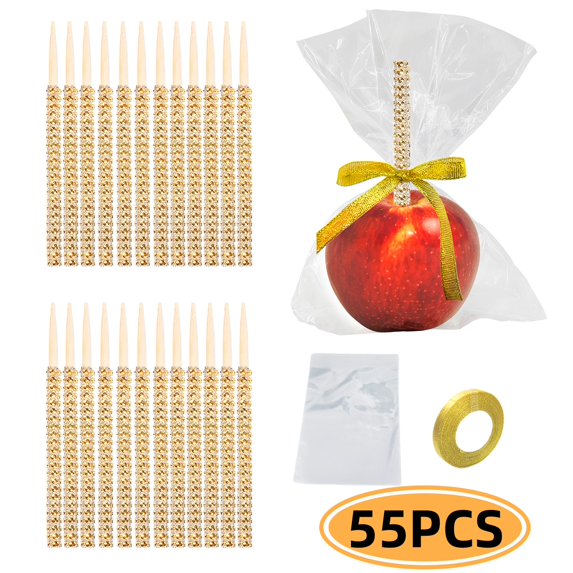 Kabuer Candy Apple Sticks, Wooden Bamboo Skewers with Rhinestones, 30 ...