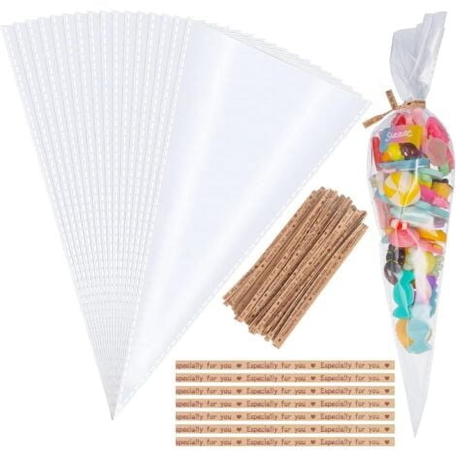 Candy Bags, 100 Pcs Cellophane Bags Candy Cone Bags Clear Cone Gift ...