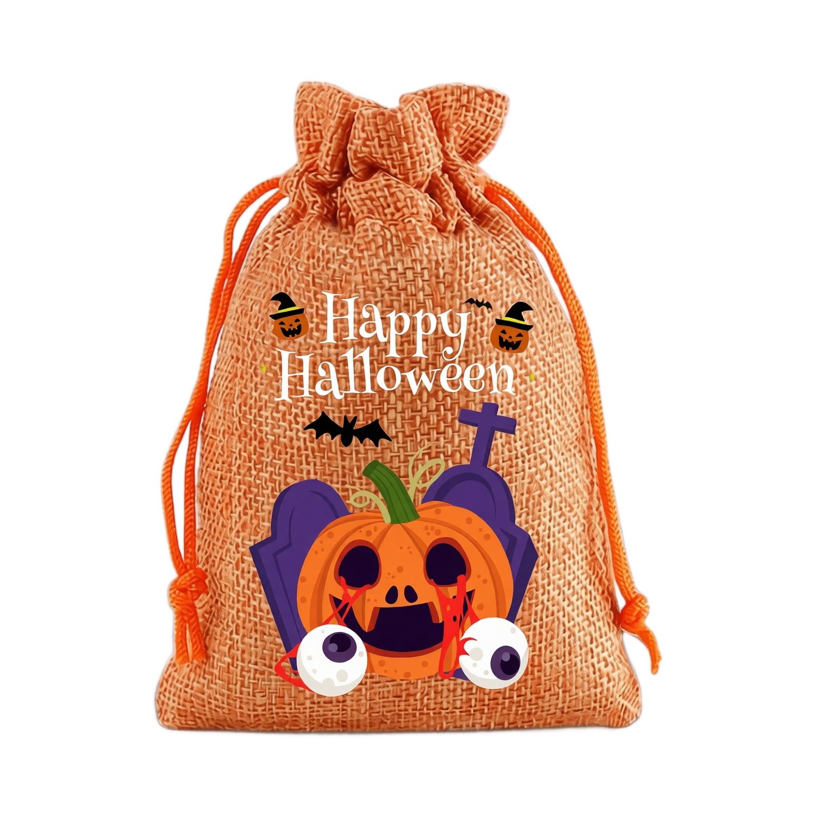 Candy Bags for Party Favors Halloween Drawstring Burlap Pouch Orange ...
