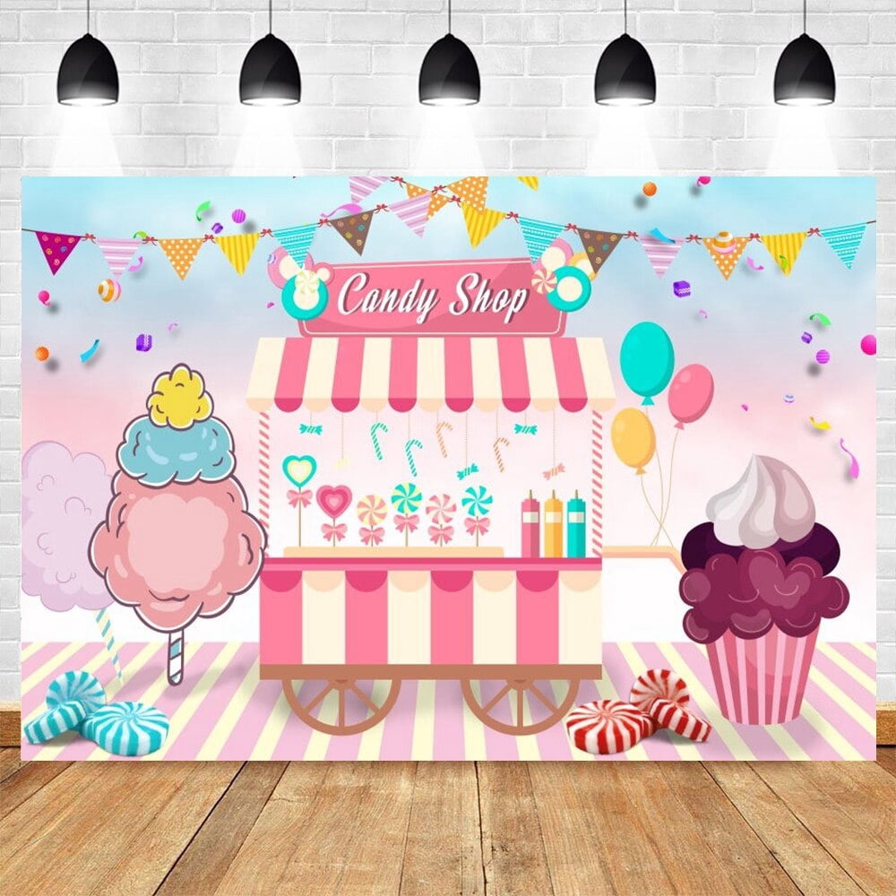 Candy Bar Shop Theme Backdrop Decor Ice Cream Car Cupcake Lollipop ...