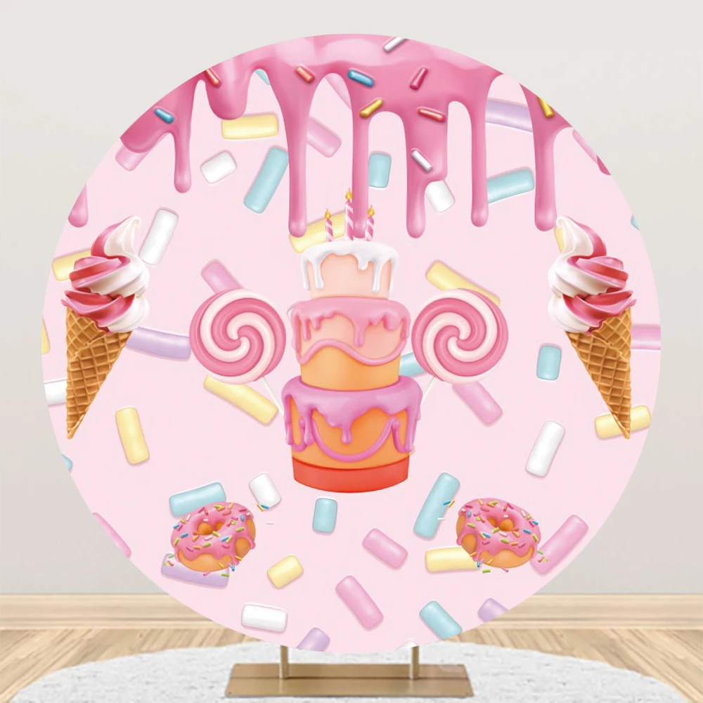Candy Bar Shop Theme Round Backdrop Cover Sweet Ice Cream Cupcake ...