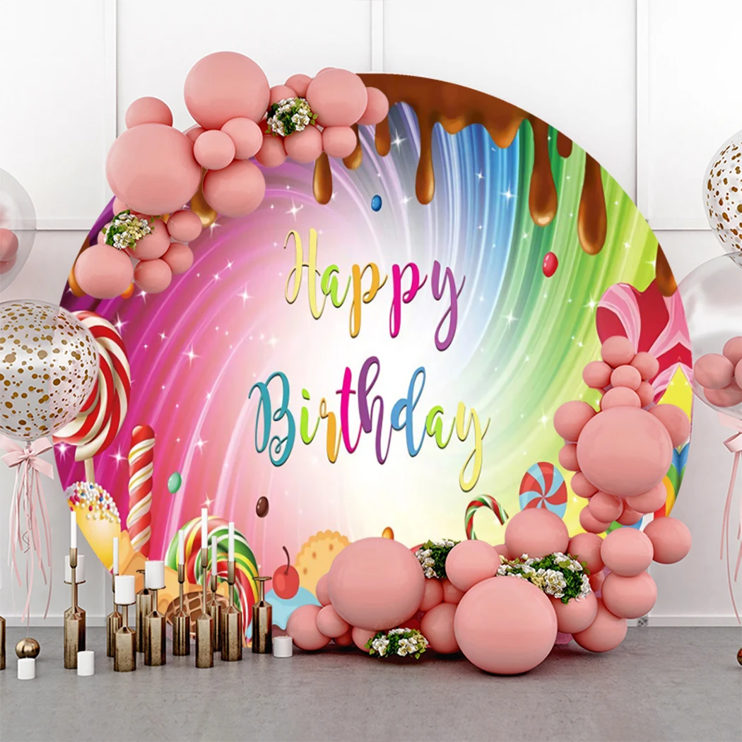 Candy Bar Shop Theme Round Backdrop Cover Sweet Ice Cream Cupcake ...