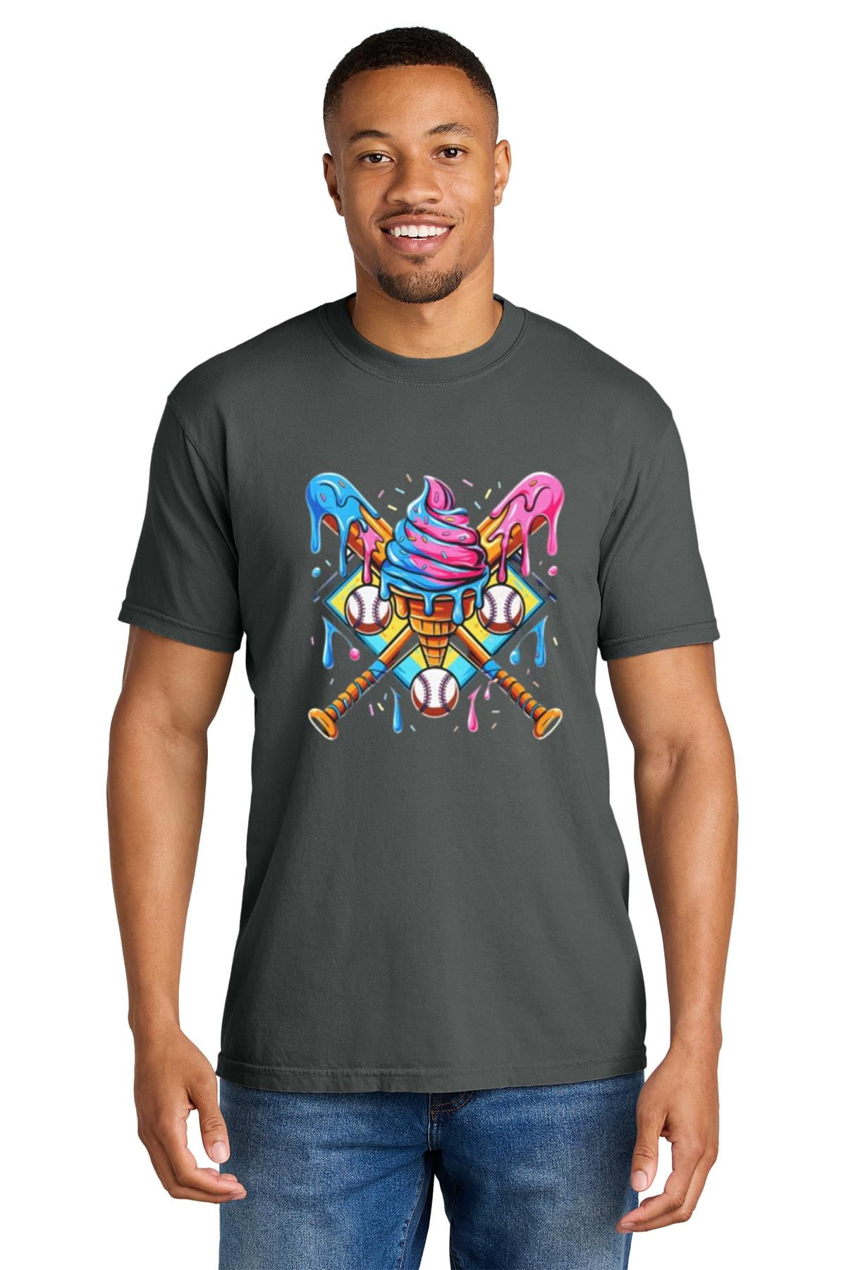 Candy Baseball Comfort Color T-Shirt with Sprinkle Swing Drip Bat Art ...