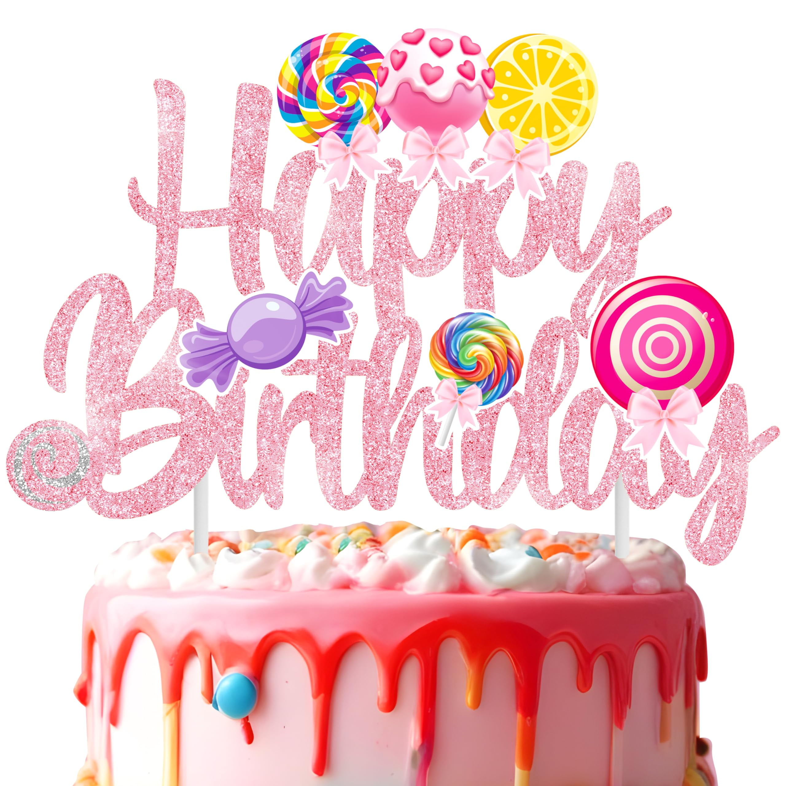 Candy Birthday CakeTRDN Topper Lollipop Birthday Party Supplies Pink ...