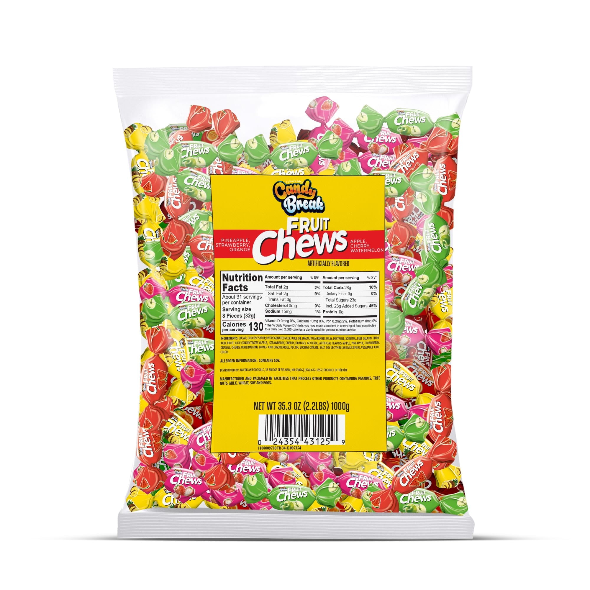 Candy Break Fruit Chews with Assorted Fruit Flavored Filling 2.2 lb Bag ...