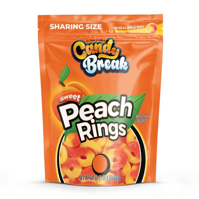 Candy Break Fruity Peach Rings Gummy Candy-24oz Resealable Bags-Sweet ...