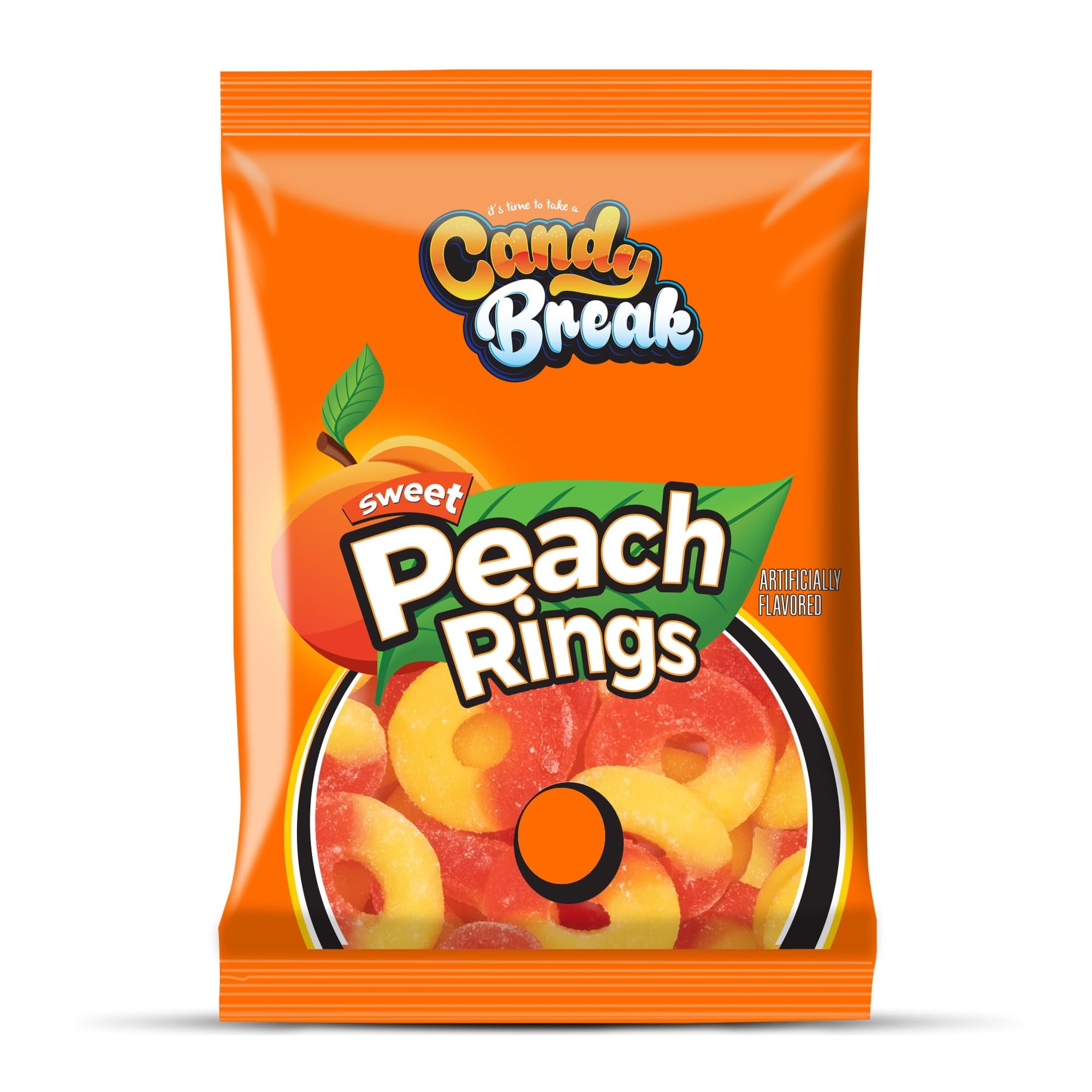 Candy Break Fruity Sweet Peach Rings Gummy Candy - Individually Wrapped ...