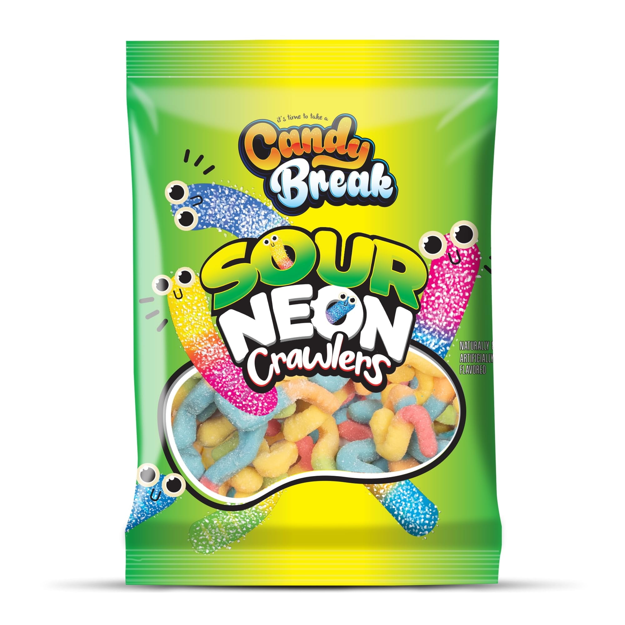 Candy Break Sour Neon Worms Gummy Candy - Individually Wrapped Share ...