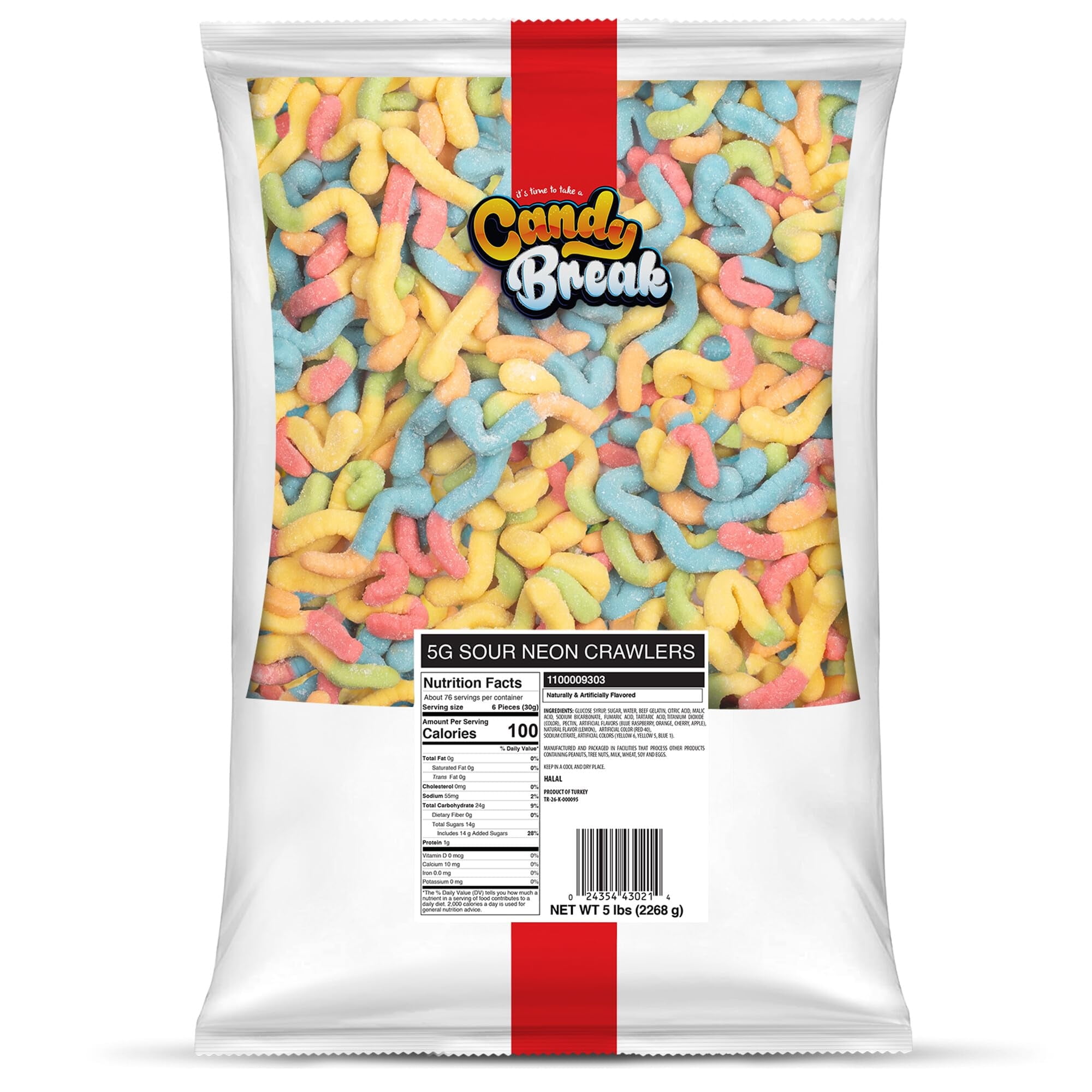 Candy Break Sour Neon Worms Bulk Gummy Candy, 5 lbs Bag, Sour & Sweet ...