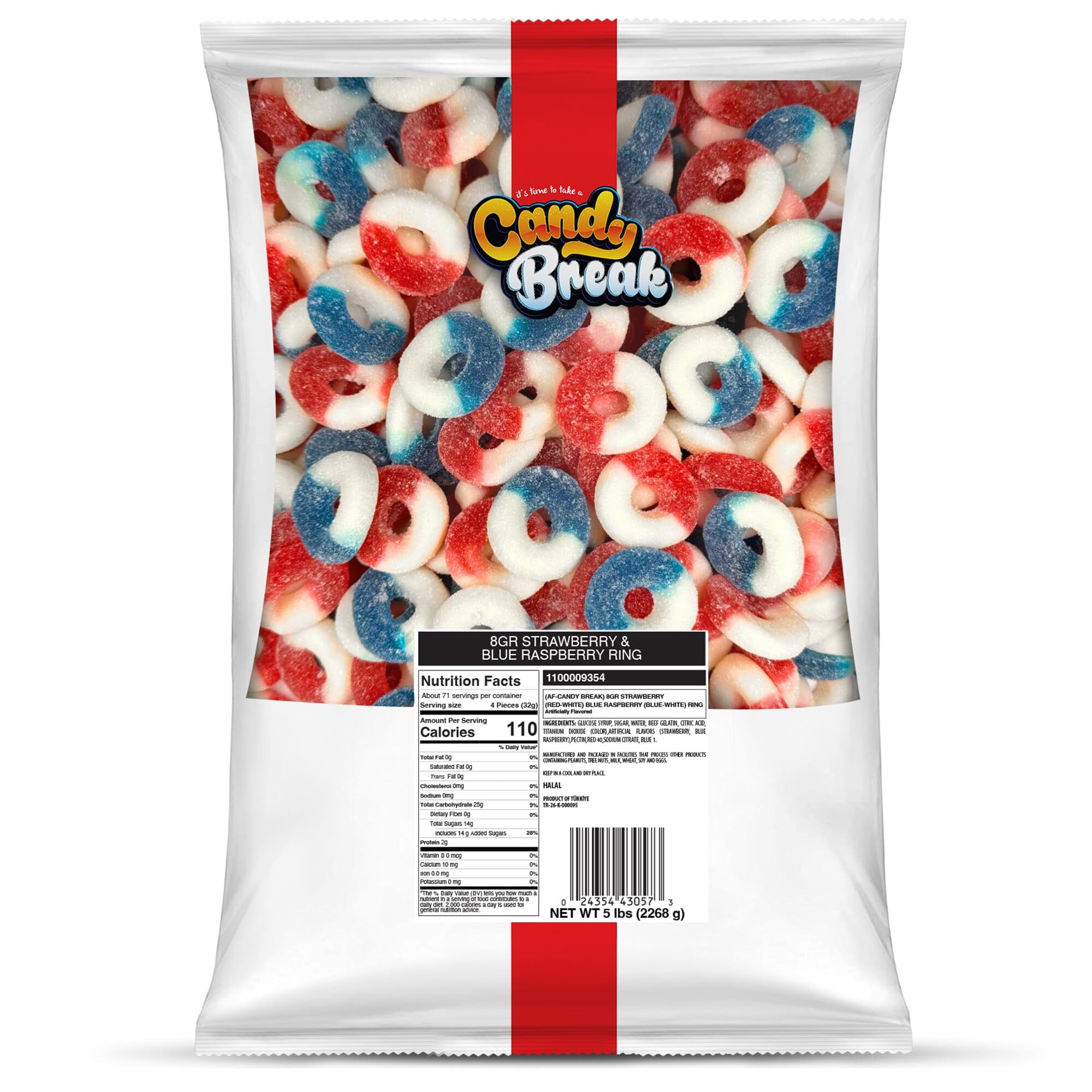 CANDY BREAK Strawberry Blue Raspberry Gummy Candy Rings, 5 lbs, Soft ...