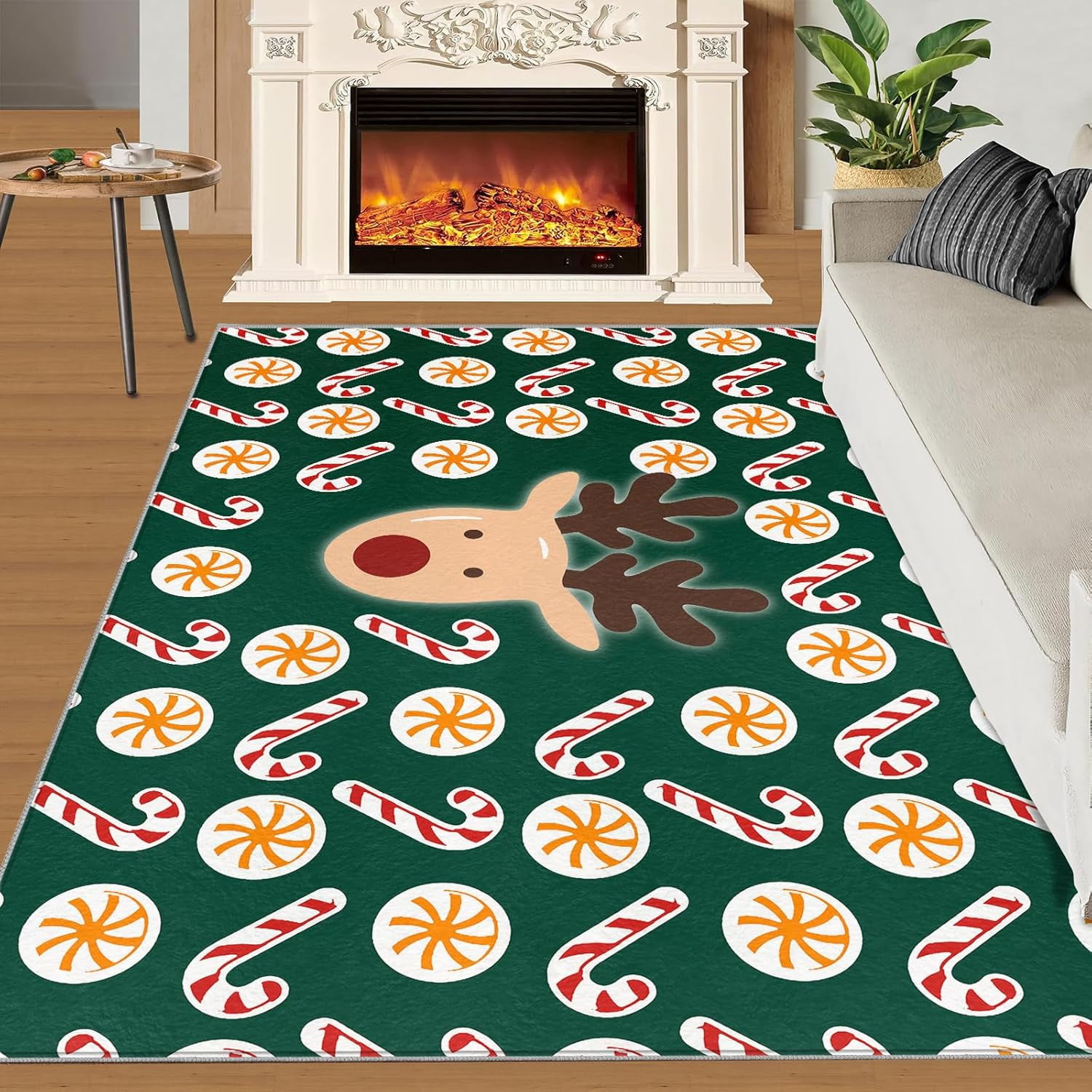 Candy Cane Area Rugs Christmas Cartoon Reindeer No Creases Carpet, Edge ...