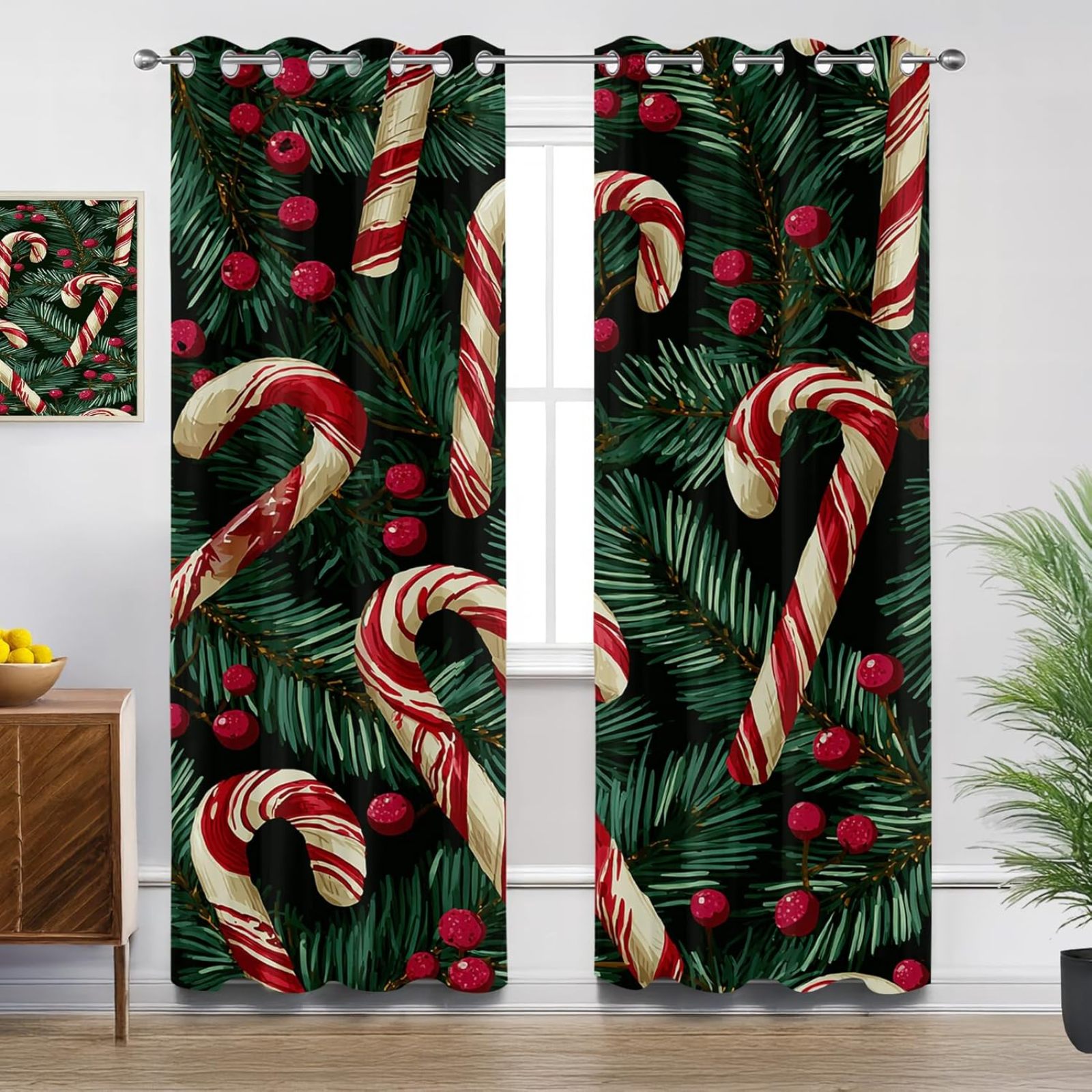 Candy Cane Blackout Curtains, Christmas Curtains For Bedroom Living ...