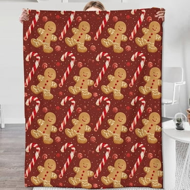 Red Christmas Gingerbread Man Throw Blanket, Winter Cute Star ...