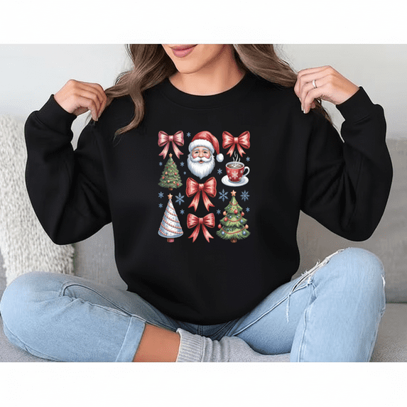 Candy Cane Bow Cake Sweatshirt Coquette Xmas Girly Sweet Holiday ...