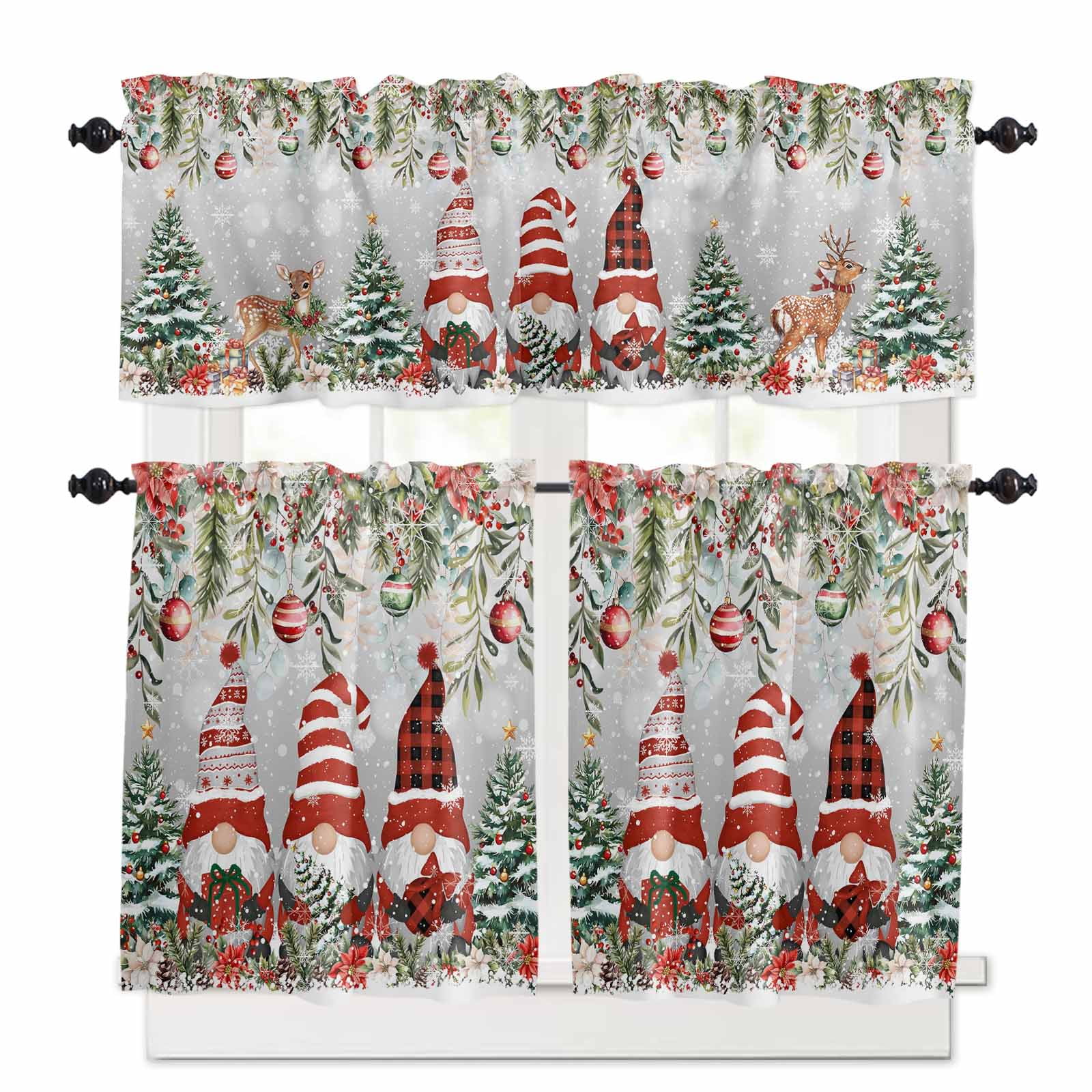 Candy Cane Bow Curtain Valances Set Christmas Winter Retro Kitchen ...
