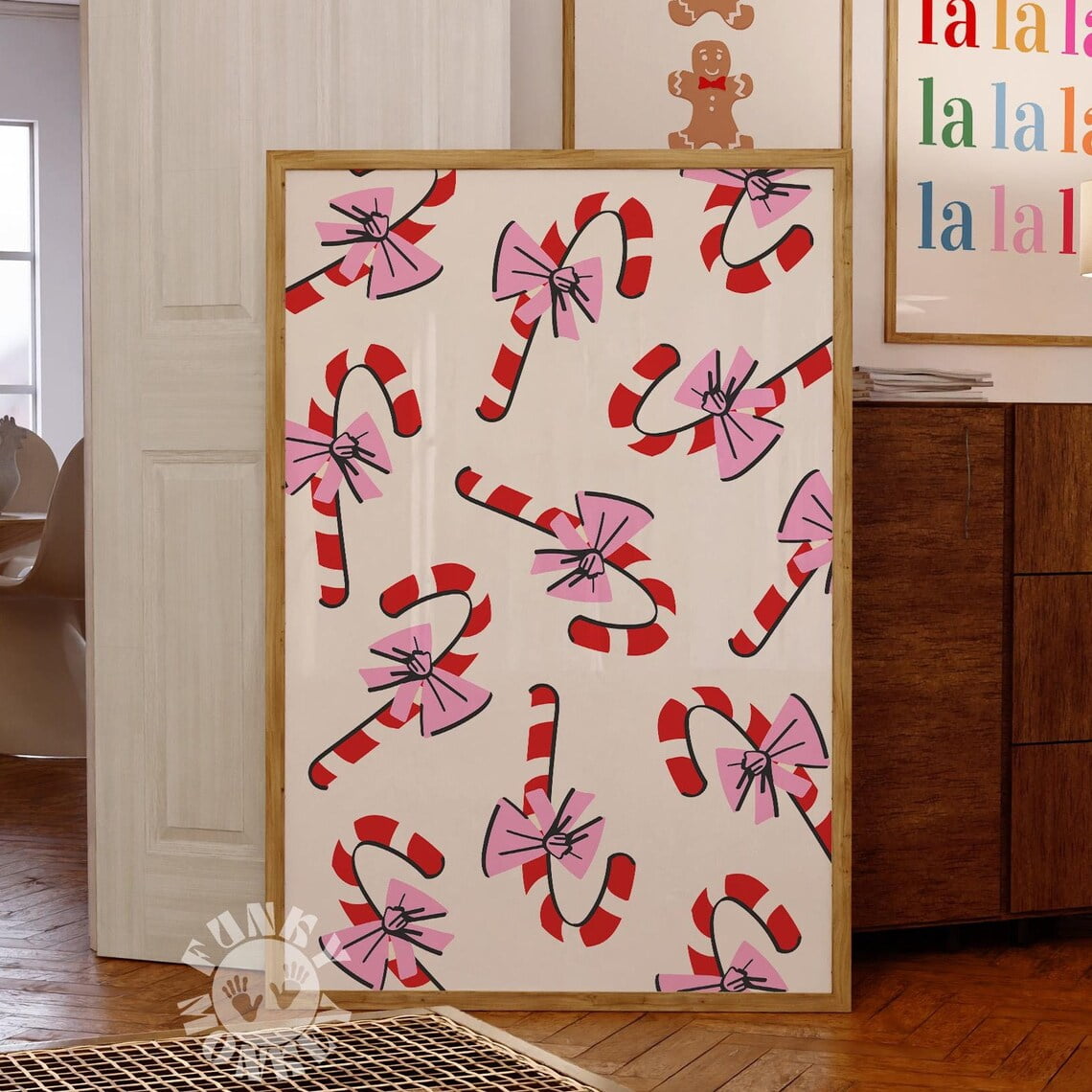 Candy Cane Bow Poster, Coquette Pink Wall Art, Girly Preppy Festive ...