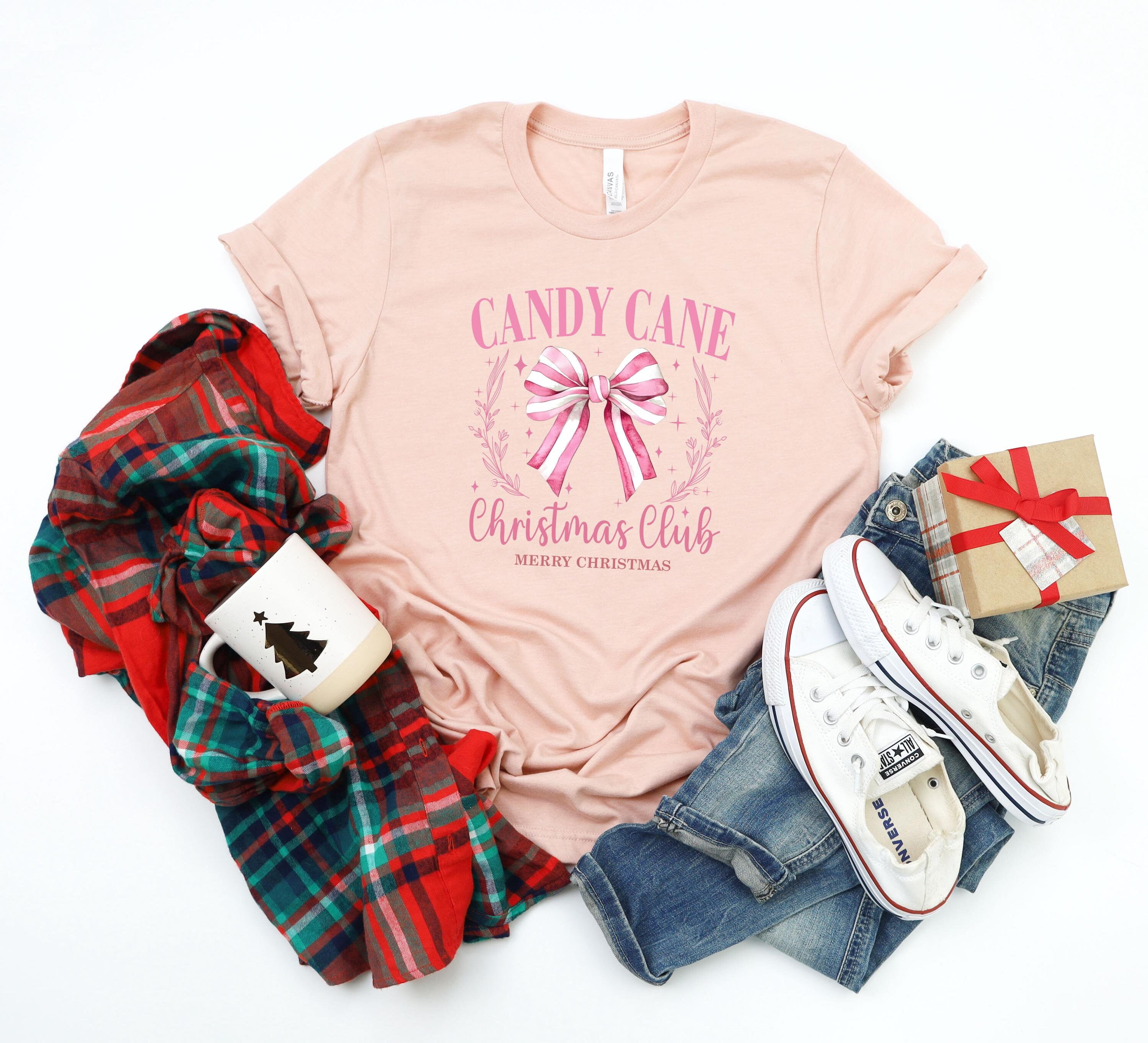 Candy Cane Christmas Club T-Shirt Retro Christmas T-Shirt Womens ...