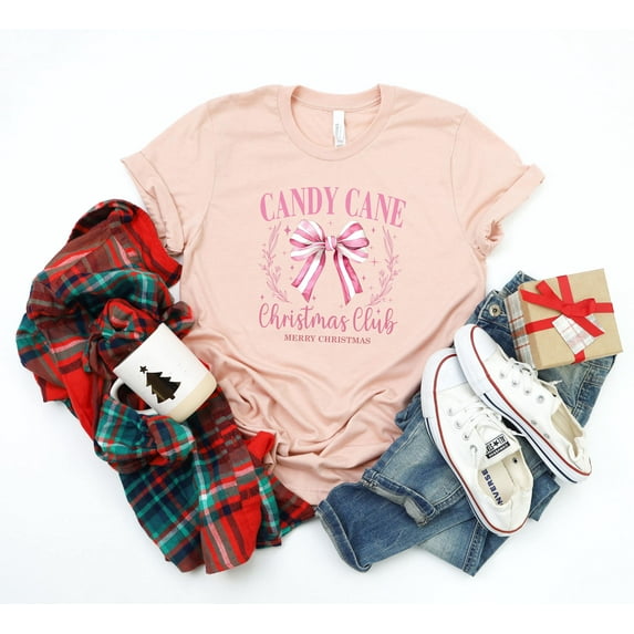 Candy Cane Christmas Club T-Shirt Retro Christmas T-Shirt Womens ...