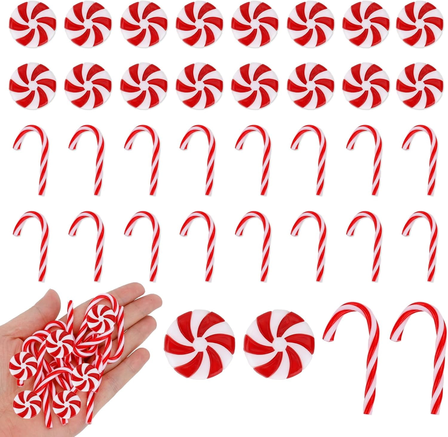 Candy Cane Christmas Decorations, 50 Pcs Fake Peppermint Candy Cane ...