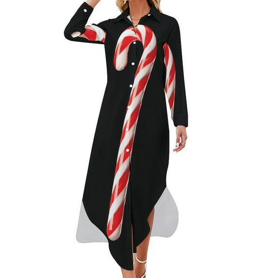 Candy Cane Christmas Treat Shirt Dress Long Sleeve Street Fashion V ...