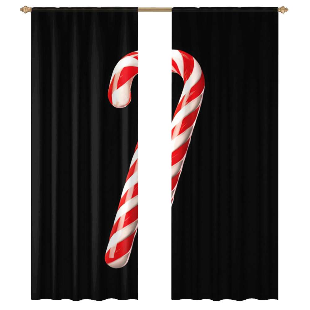 Candy Cane Christmas Treat Tulle Curtains For Living Room Chiffon Sheer ...