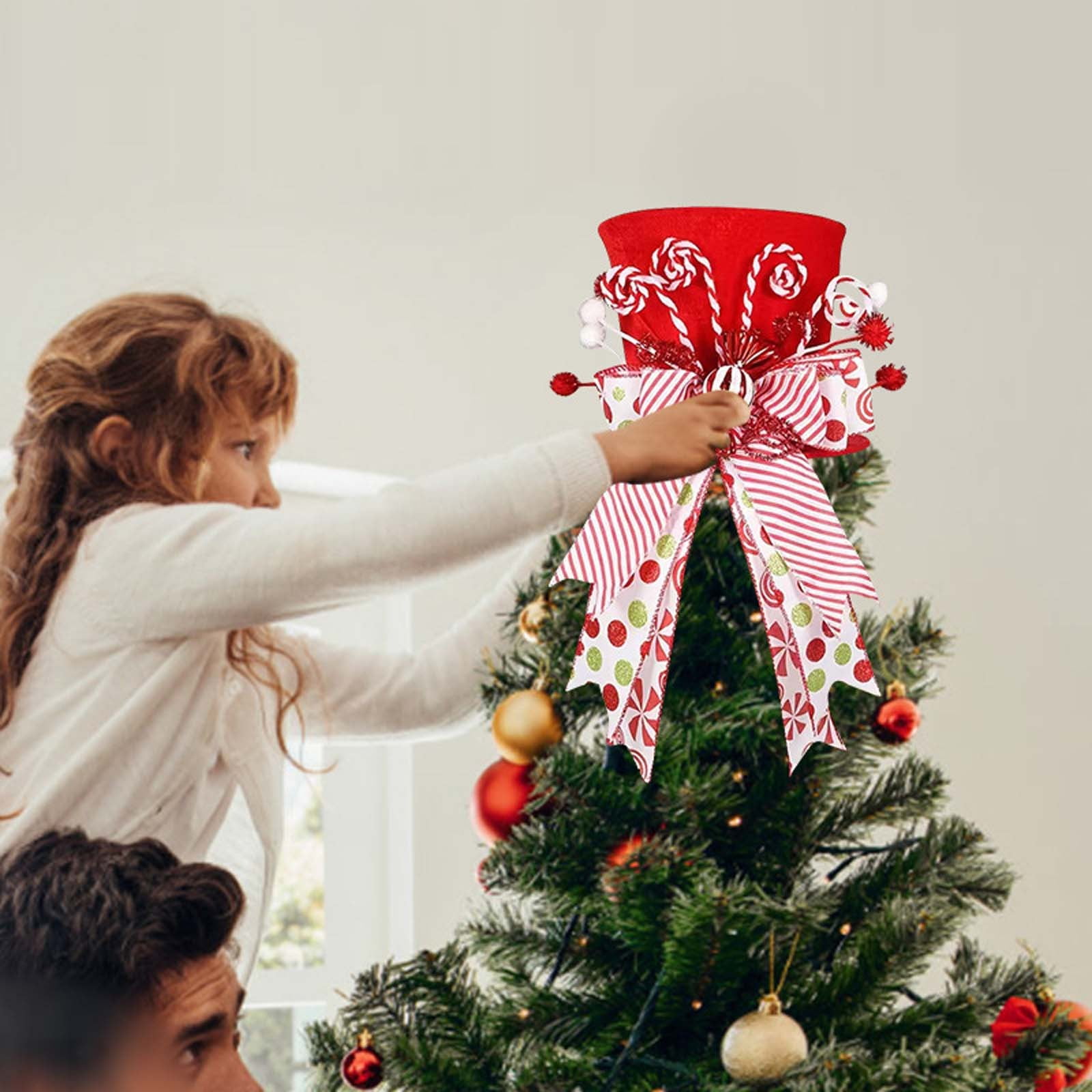 Candy Cane Christmas Tree Topper Hat, Large Red Velvet Hat with Polka ...