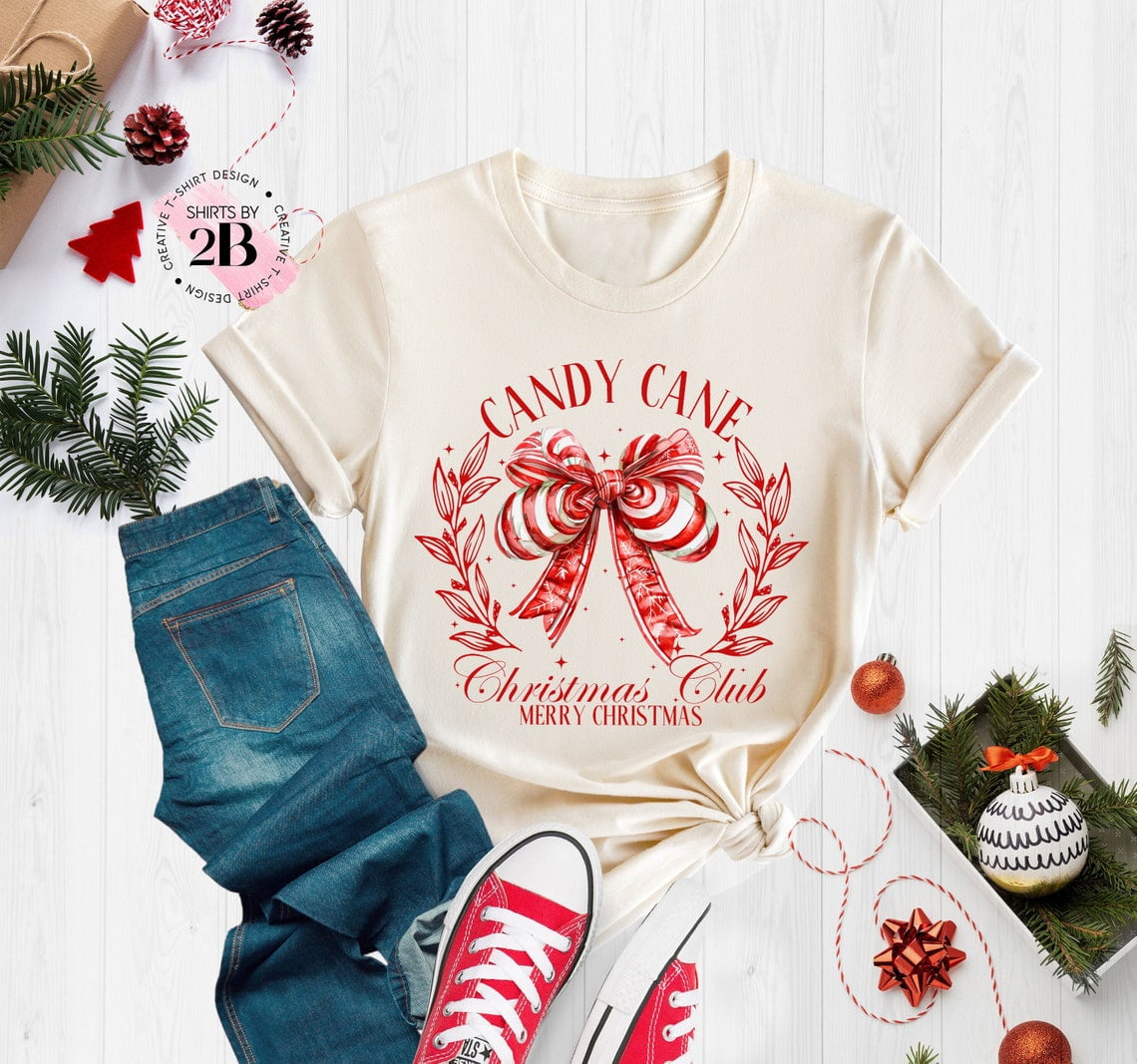 Candy Cane Club Shirts, Coquette Merry Tee, Red Coquette Bow Gift ...