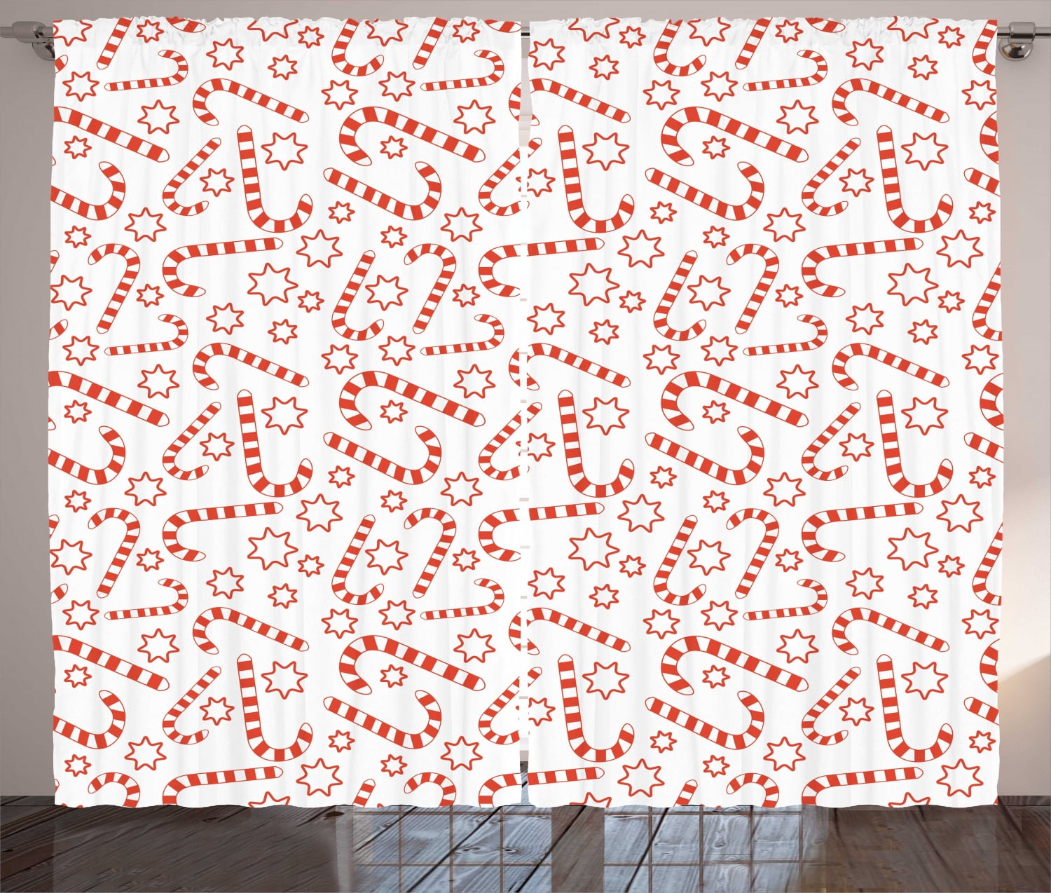 Ambesonne Candy Cane Curtains 2 Panel Set, Xmas Theme Stars, 108" x 108 ...