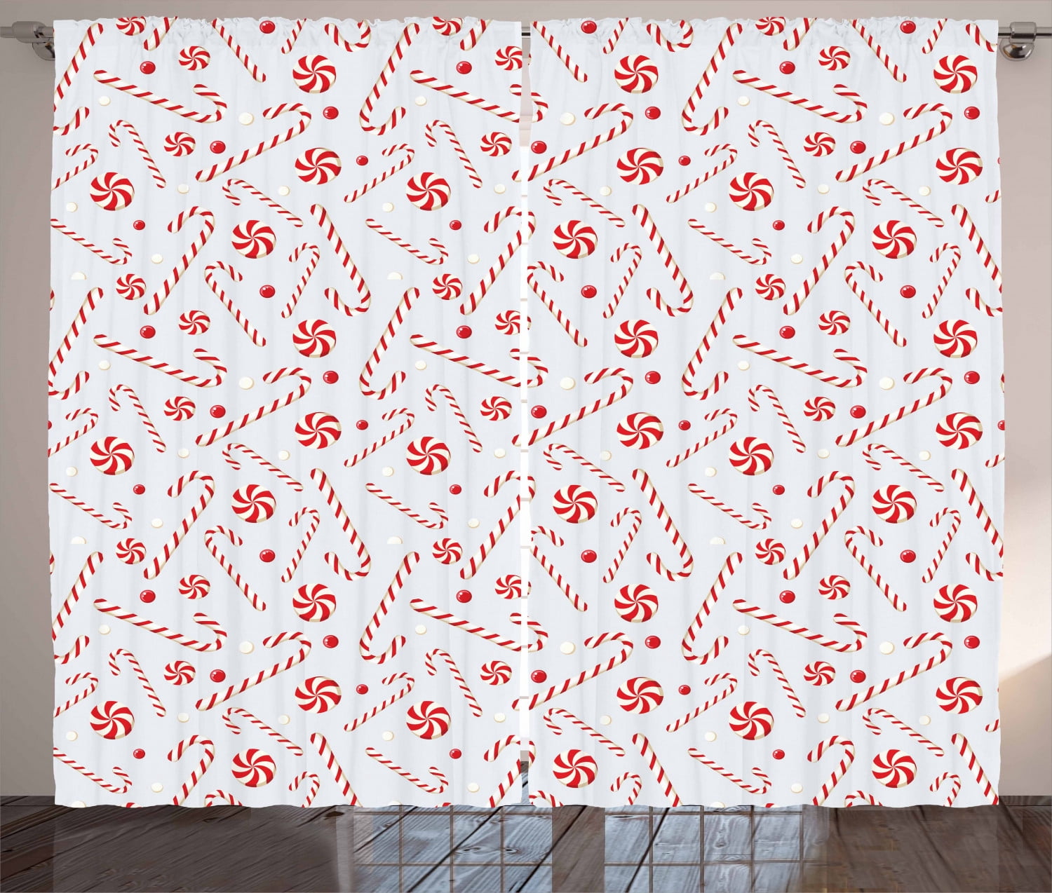 Ambesonne Candy Cane Curtains 2 Panel Set, Holiday Food, 108" x 84 ...