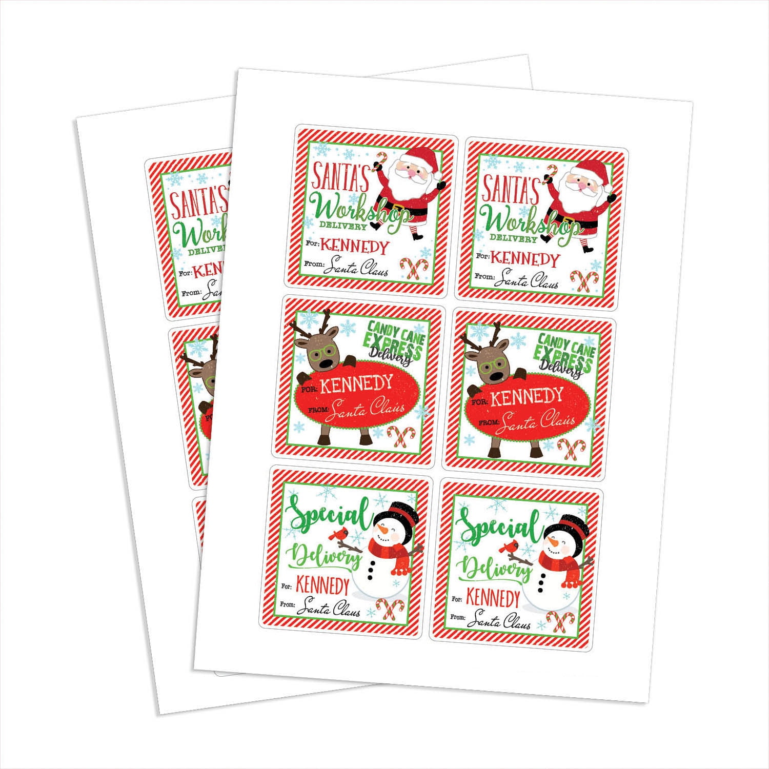 Personalized Planet Candy Cane Express Christmas Gift Stickers Set - 12 ...