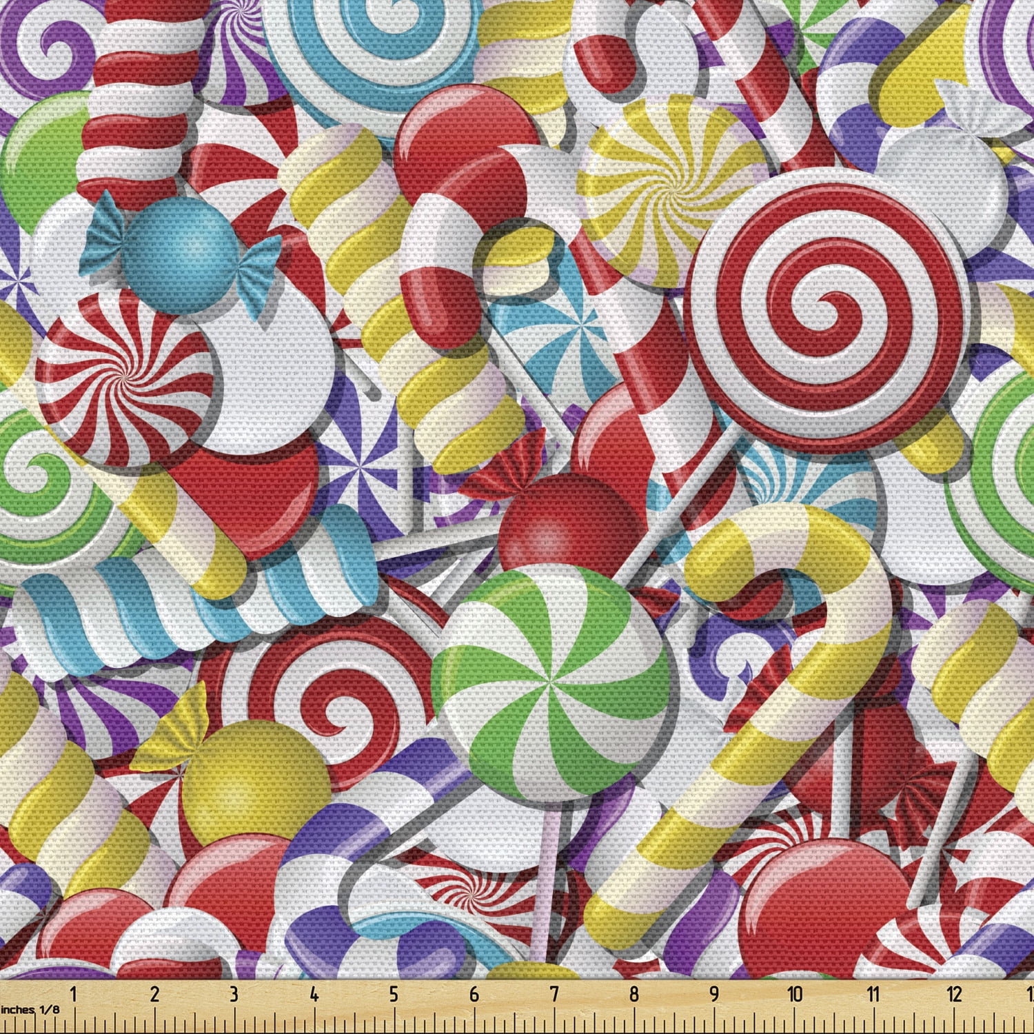 Ambesonne Candy Cane Fabric by the Yard Upholstery, Bonbons Lollipops ...