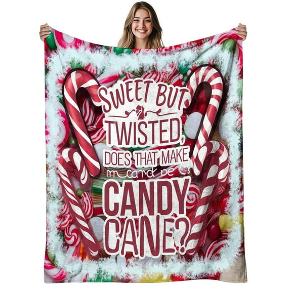 Candy Cane Flannel Throw Blanket, Soft 280gsm All-Season Cozy Red ...