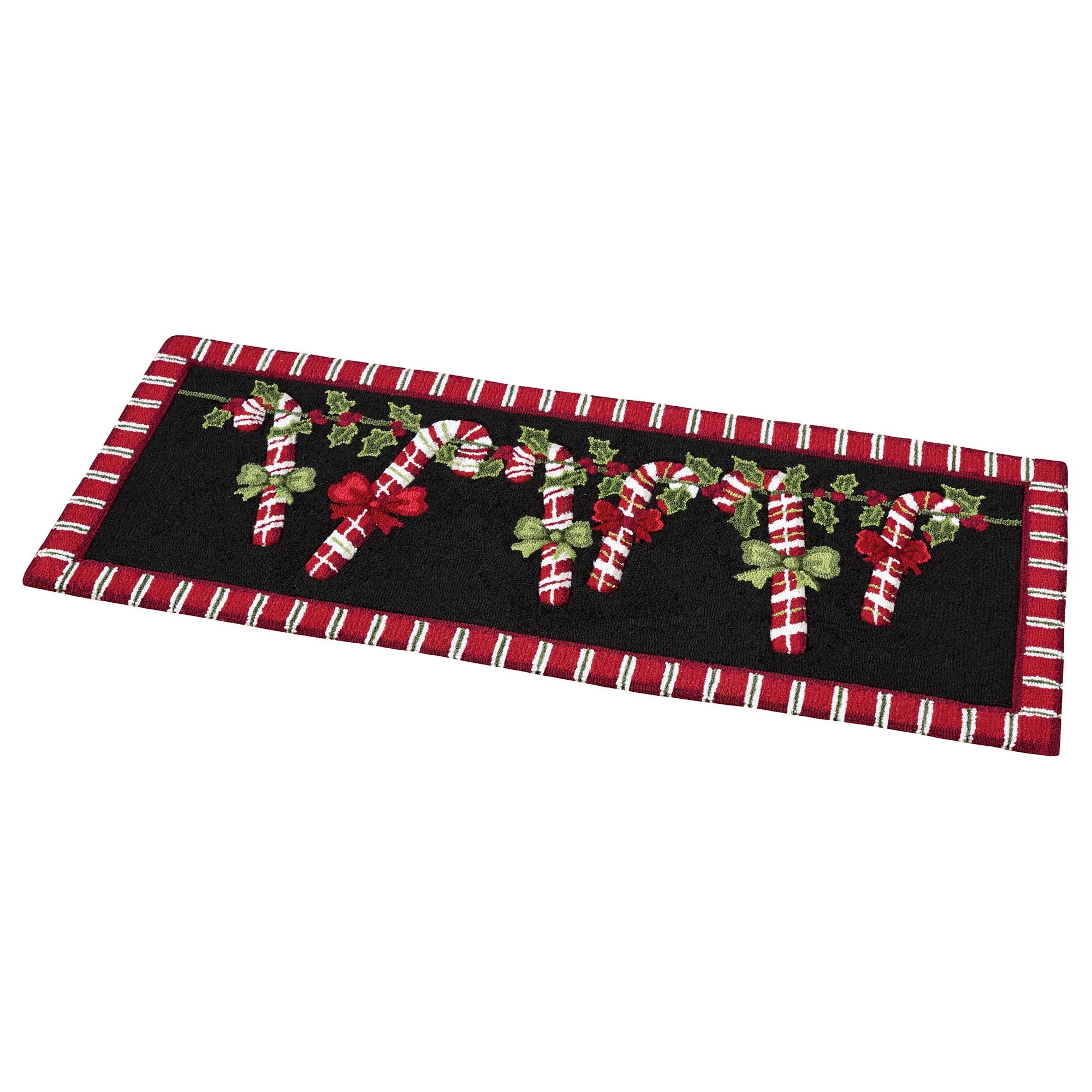 Candy Cane Garland Rug Runner Black 1'10" x 4'6" 22 x 54 Inch Runner ...