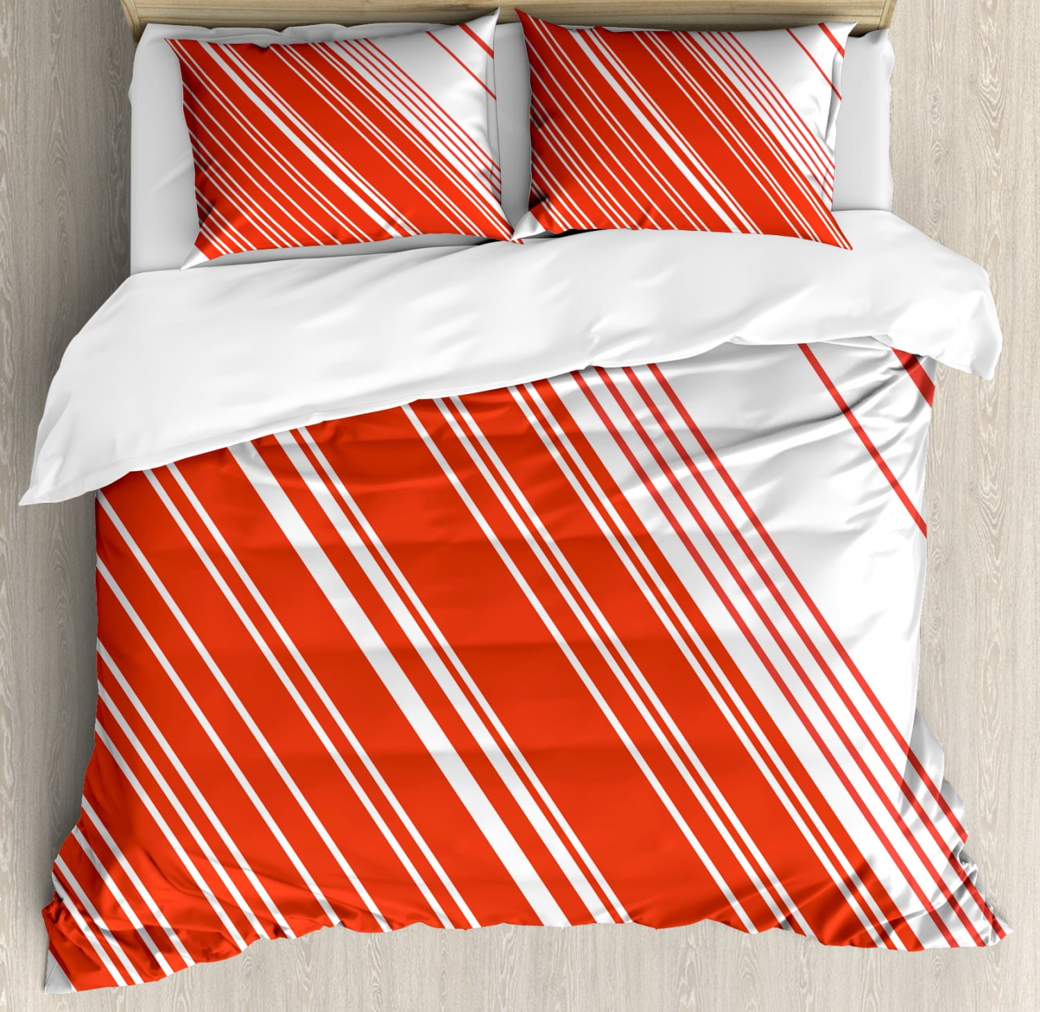 Candy Cane King Size Duvet Cover Set, Diagonal Barcode Patterned Lines ...