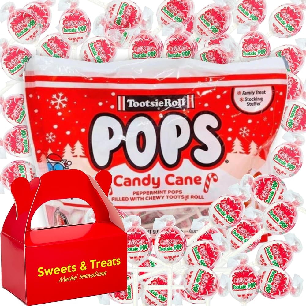 Candy Cane Lollipop | YPF5 Peppermint Pops Filled with Chewy Toootsie ...