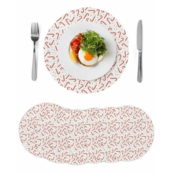 Candy Cane Pattern Christmas Round Table Placemats set of 6, Red White ...