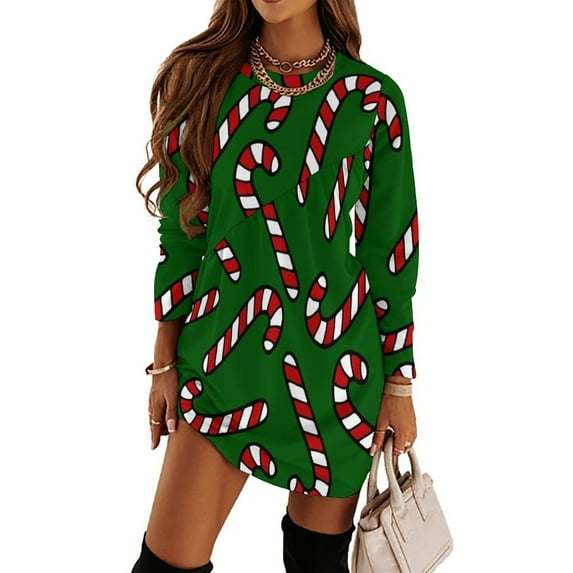 Candy Cane Pattern Dark Green Long Sleeved Dress Elegant gown Dress ...