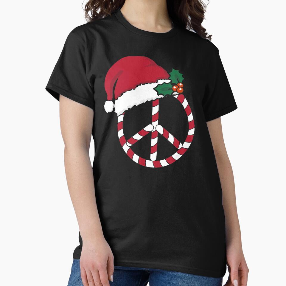 Candy Cane Peace Sign Holiday Cute Gifts Retro Christmas Unisex T-Shirt ...