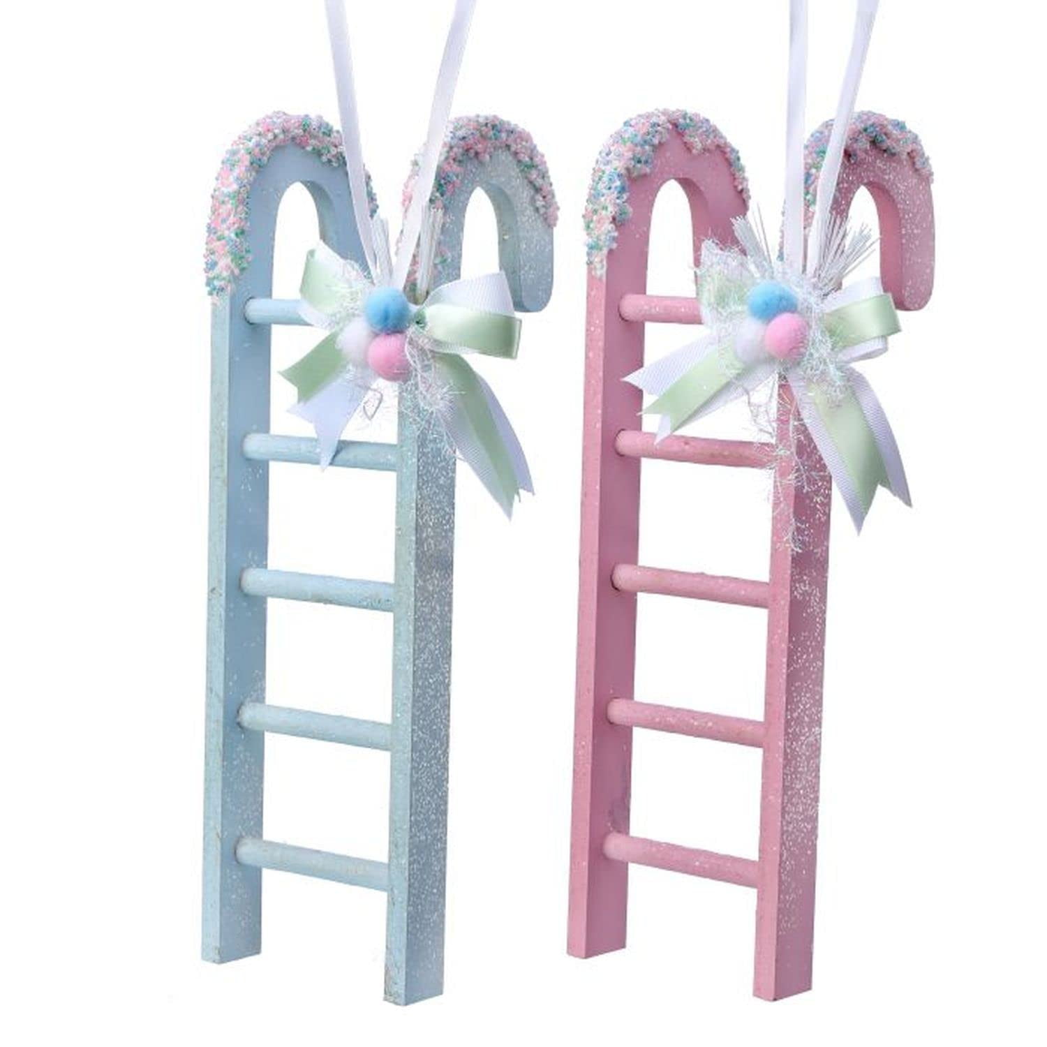Candy Cane Pink and Blue Wood Hanging Ladder Christmas Tree Ornament ...