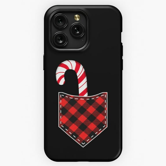 Candy Cane Pocket Retro Christmas Plaid iPhone Case 17 11 12 13 14 15 ...