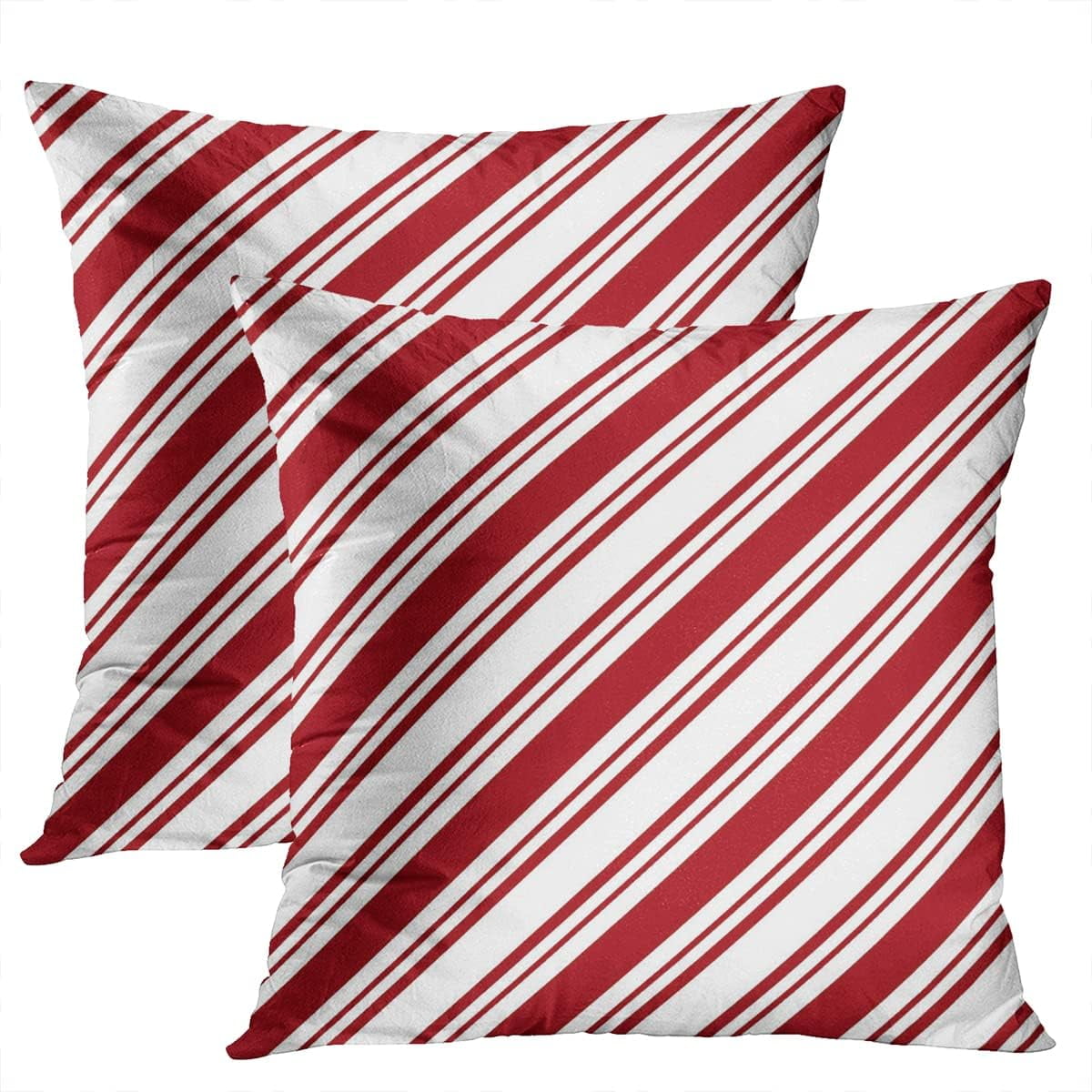 Candy Cane Red White Diagonal Stripes Throw Pillow Covers - Set of 2 ...