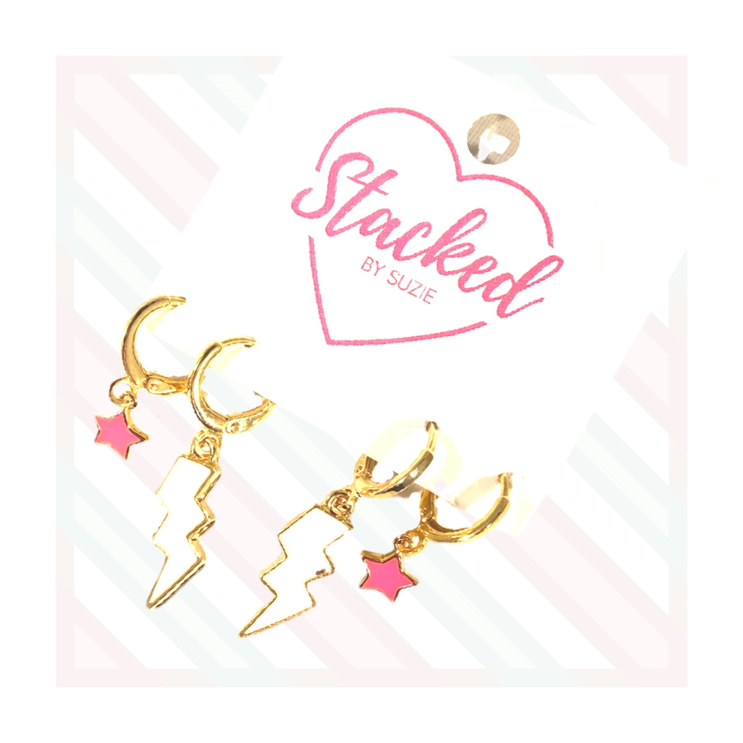 Candy Cane Stack - SBS Pink Neon Hearts or Stars and White Bolts ...