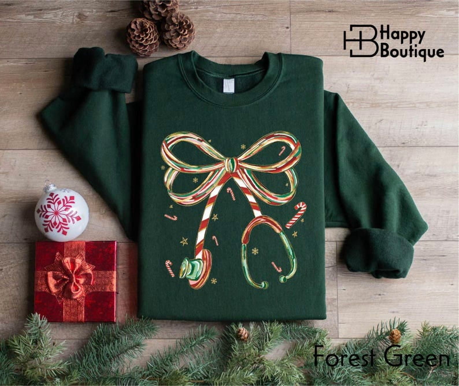 Candy Cane Stethoscope Sweatshirt, Nurse Christmas Bow Sweater, Festive ...