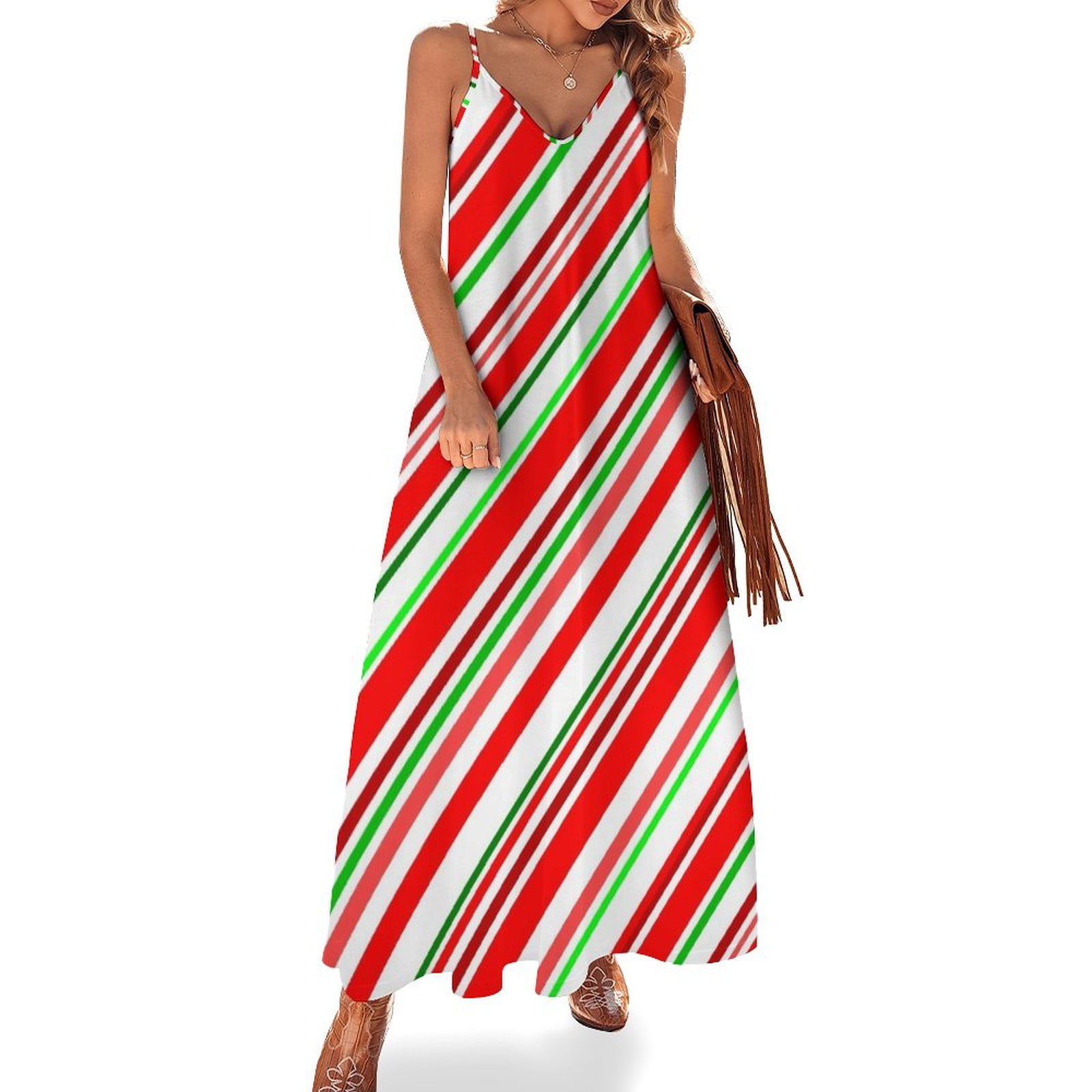 Candy Cane Stripes Red Green White Sleeveless Dress women's summer ...
