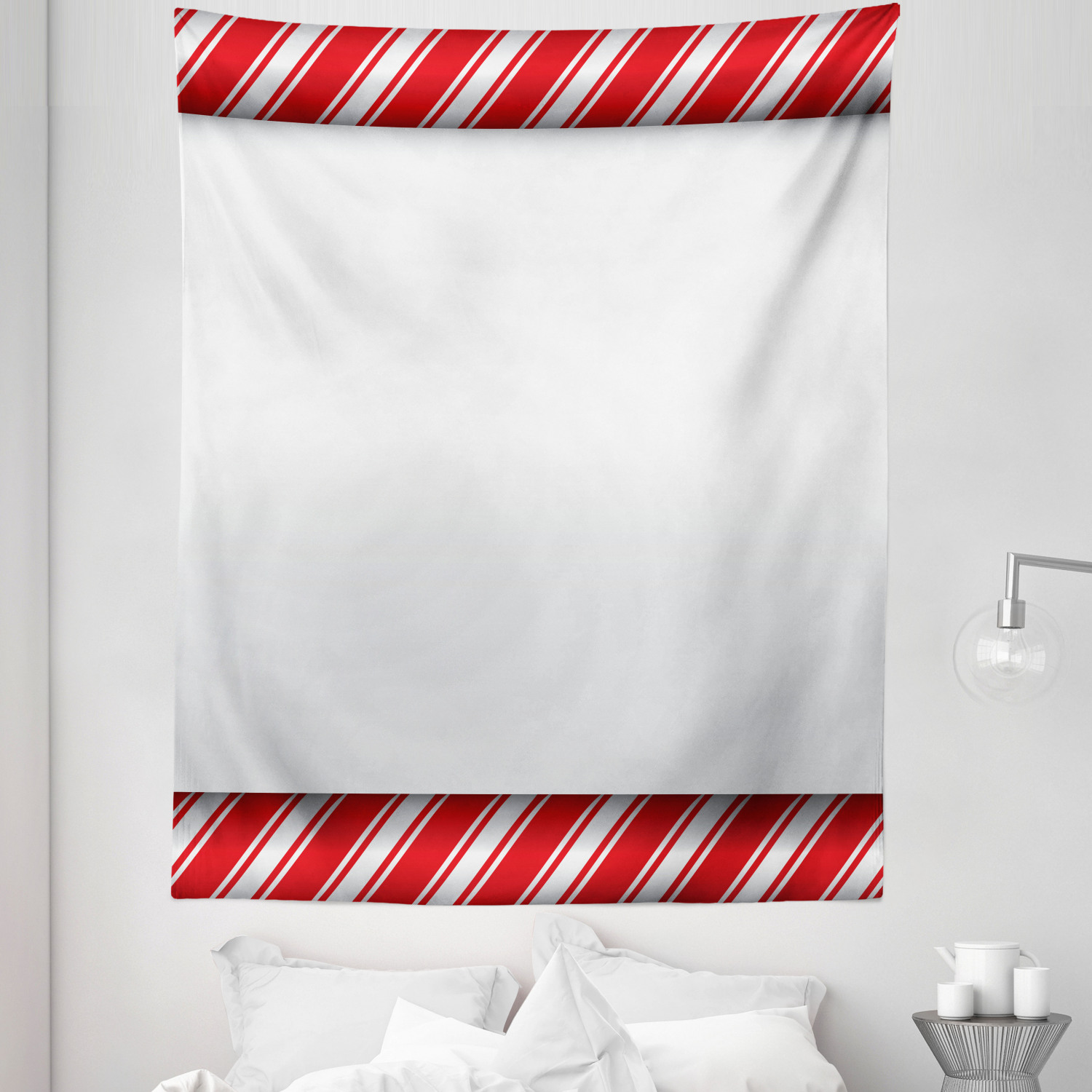 Candy Cane Tapestry, Horizontal Borders Frame with Red and White ...