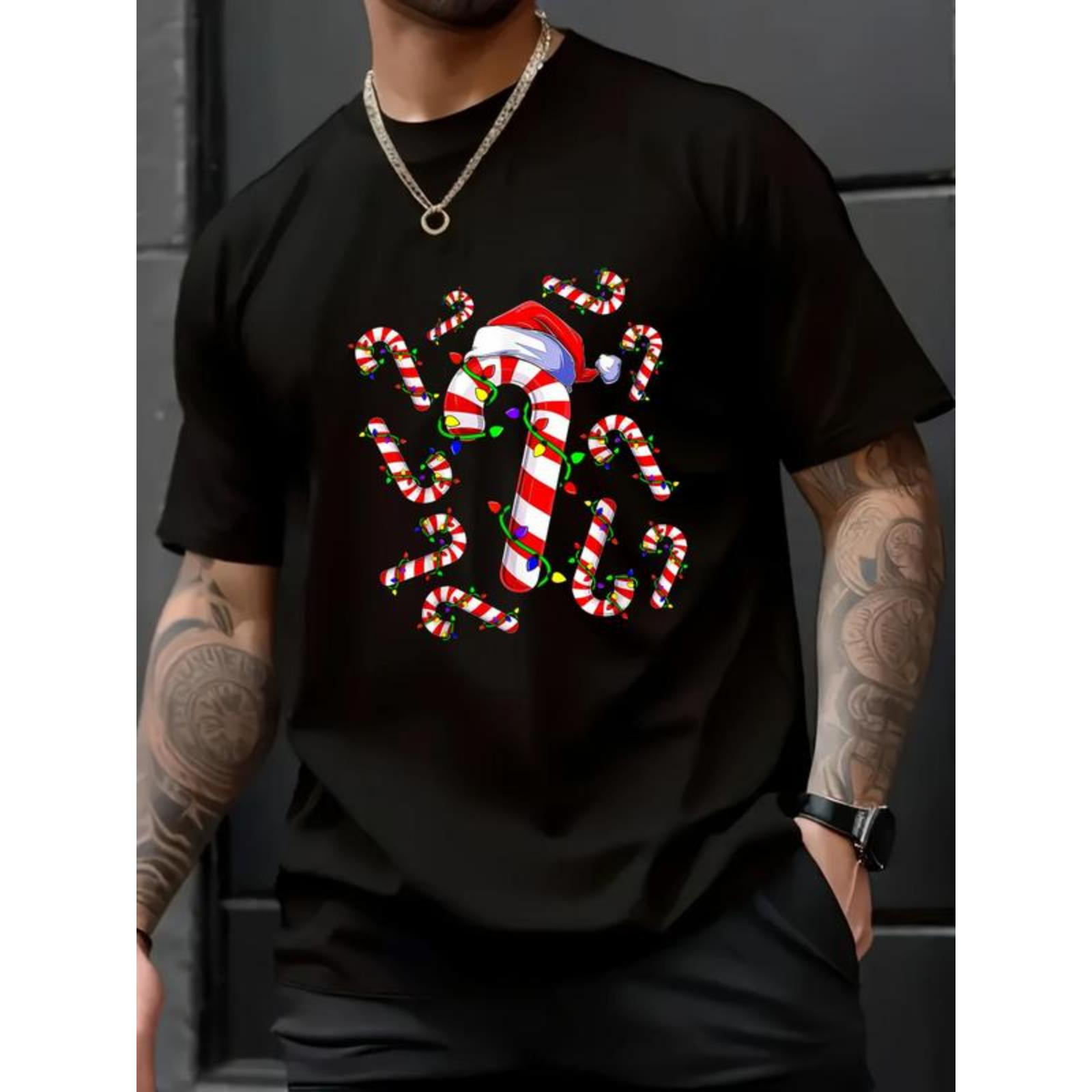 Candy Cane Tee Red White Santa Lights Graphic Cotton Christmas Top ...